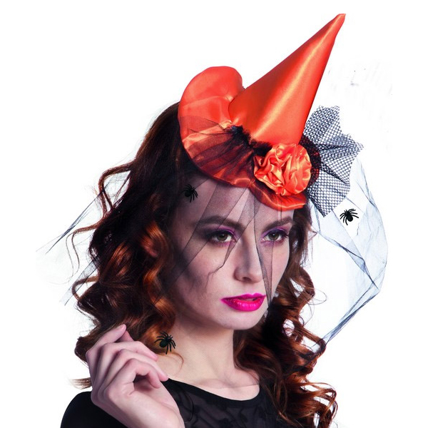 Mini chapeau sorcière orange femme halloween Mini chapeau sorcière orange femme halloween
